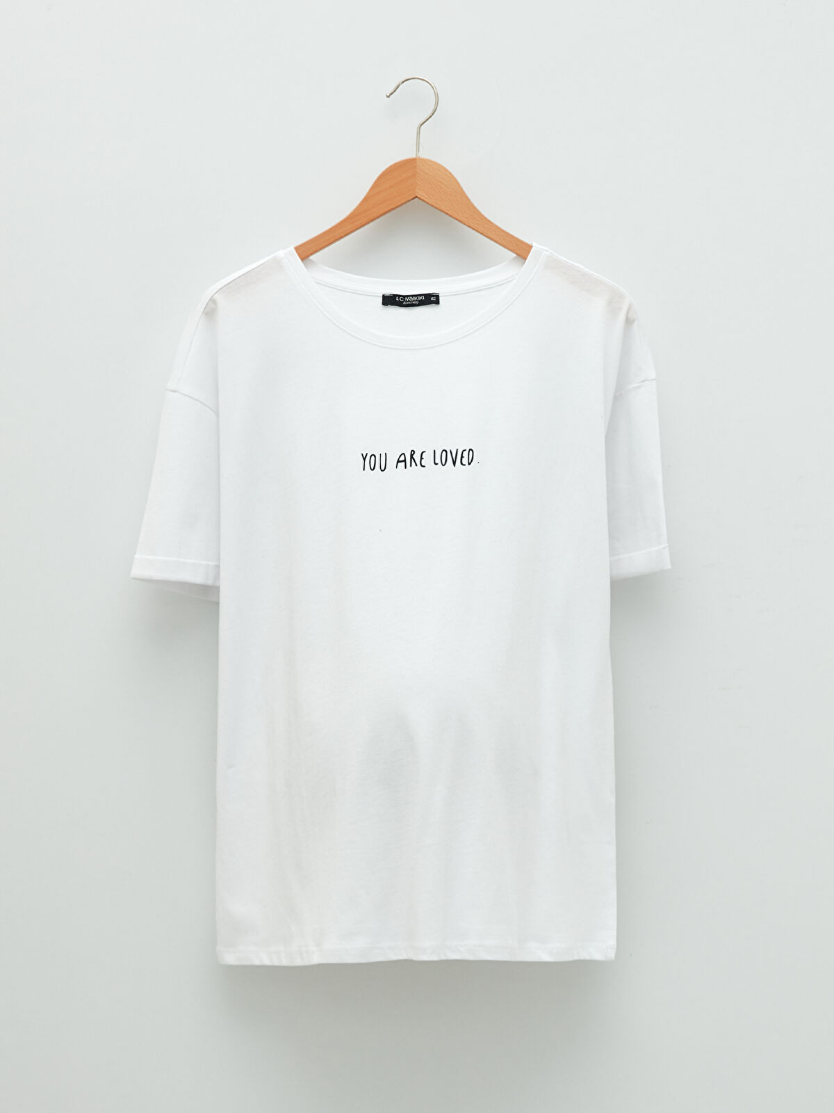 Büyük Beden Bisiklet Yaka Baskılı Pamuklu Kadın Tişört