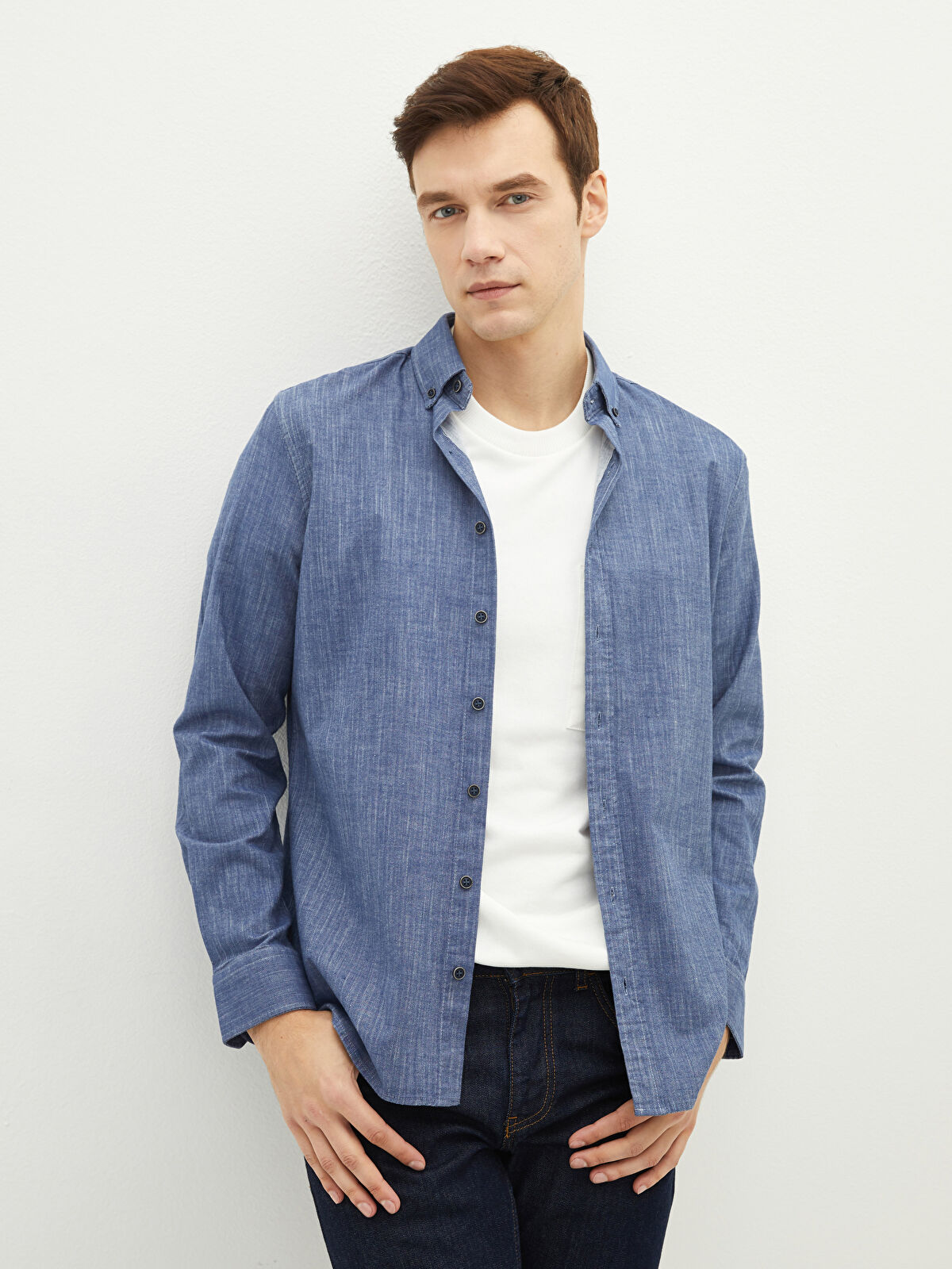 LCW BASIC Regular Fit Uzun Kollu Gabardin Erkek Gömlek