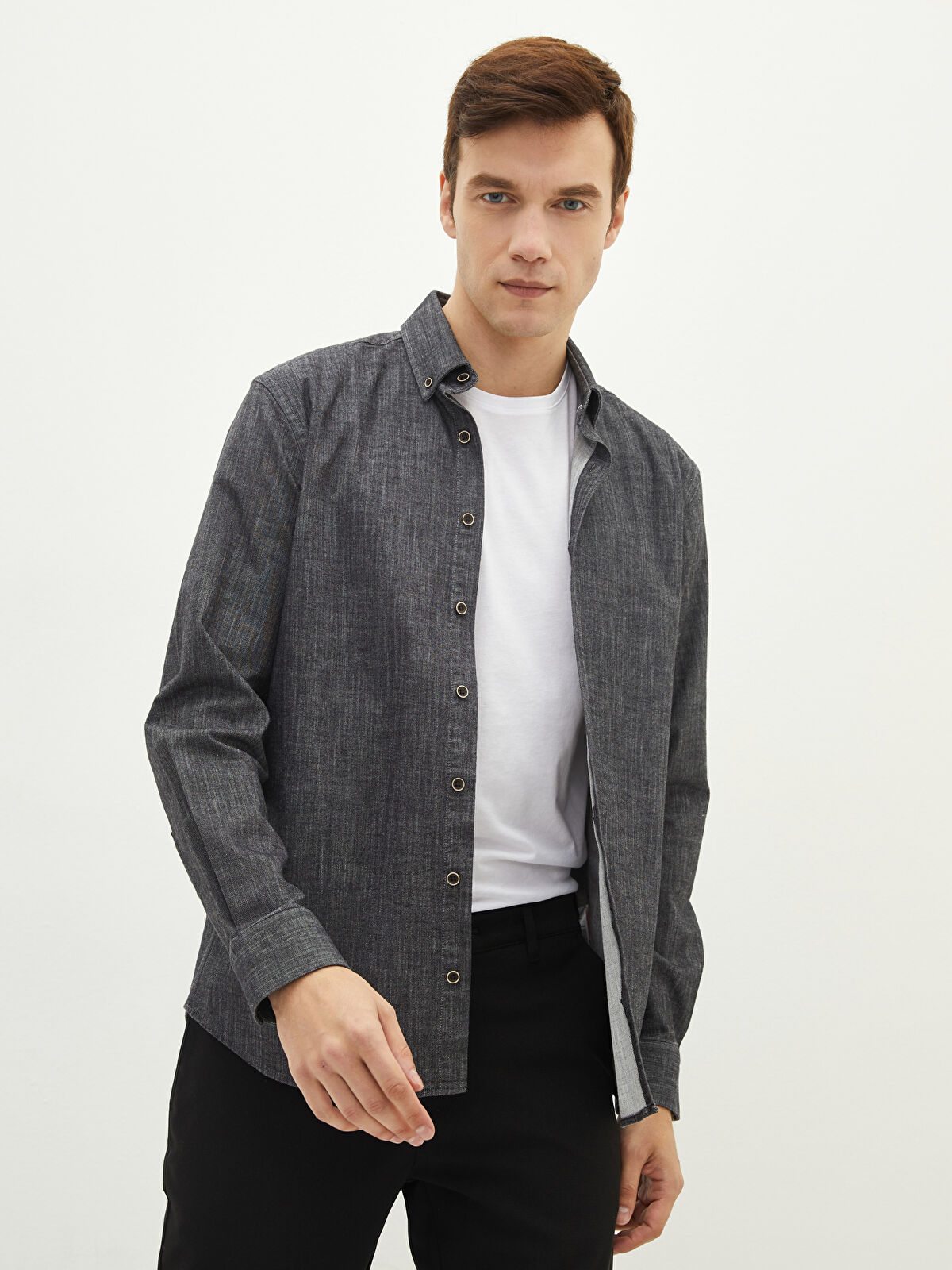 LCW BASIC Regular Fit Uzun Kollu Gabardin Erkek Gömlek