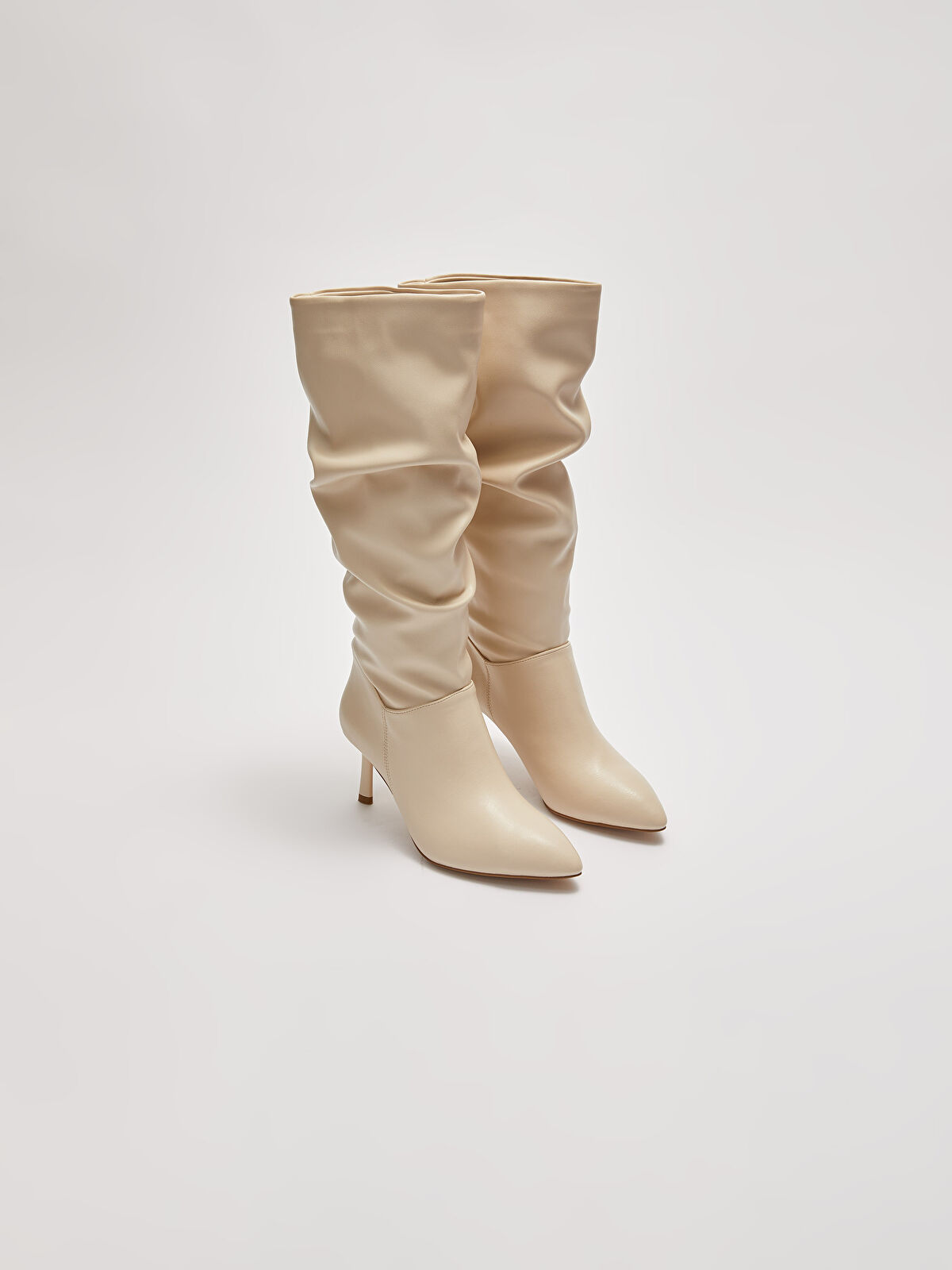 Deri Görünümlü Topuklu Kadın Uzun Çizme