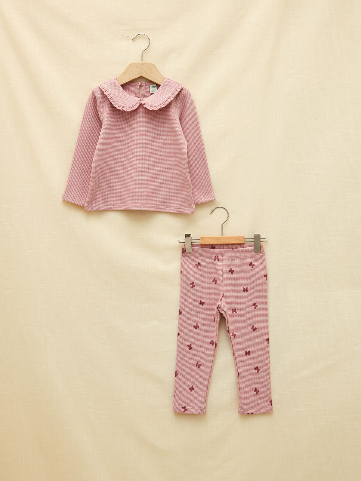 LCW GREEN Bebe Yaka Uzun Kollu Organik Pamuklu Kız Bebek Tişört ve Tayt 2'li Takım