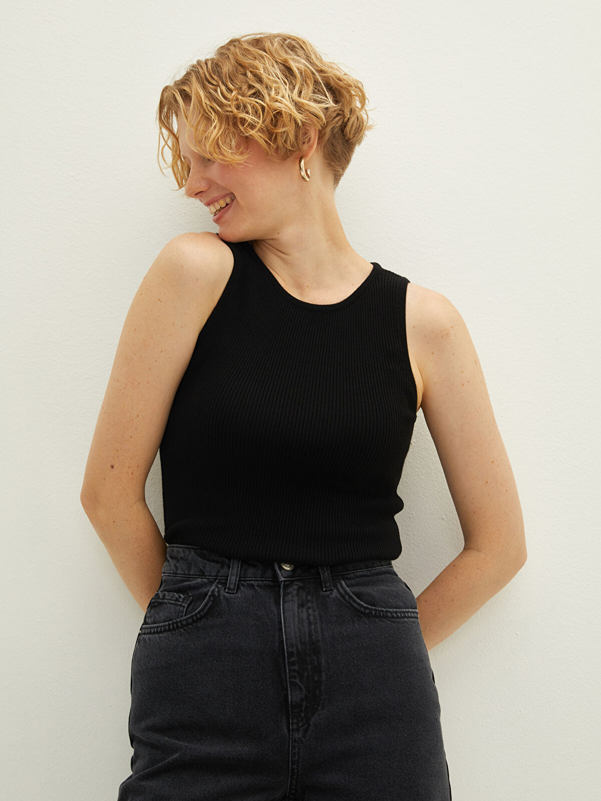 LCW CASUAL Bisiklet Yaka Düz Kadın Triko Kolsuz Kazak