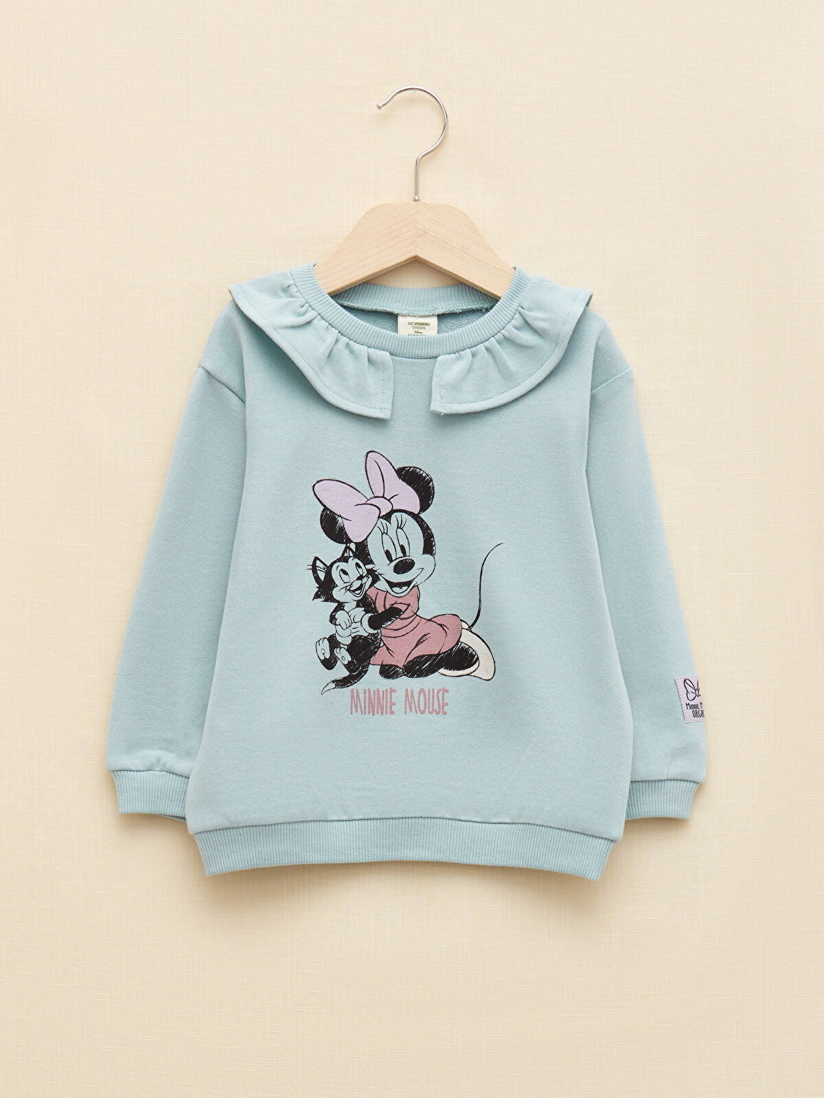 LCW GREEN Bisiklet Yaka Minnie Mouse Baskılı Uzun Kollu Organik Pamuklu Kız Bebek Sweatshirt
