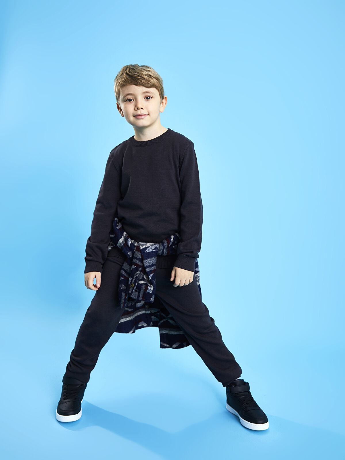 Bisiklet Yaka Basic Uzun Kollu Erkek Çocuk Triko Kazak ve Pantolon