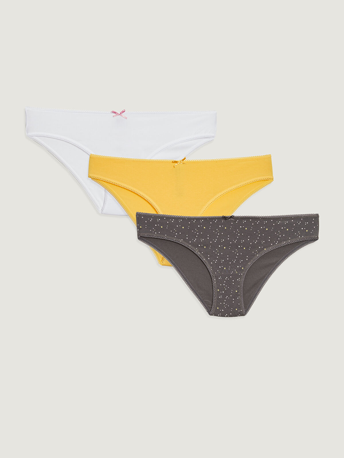 LCW DREAM Yıldız Desenli Fiyonk Detaylı Bikini Külot 3'lü Paket