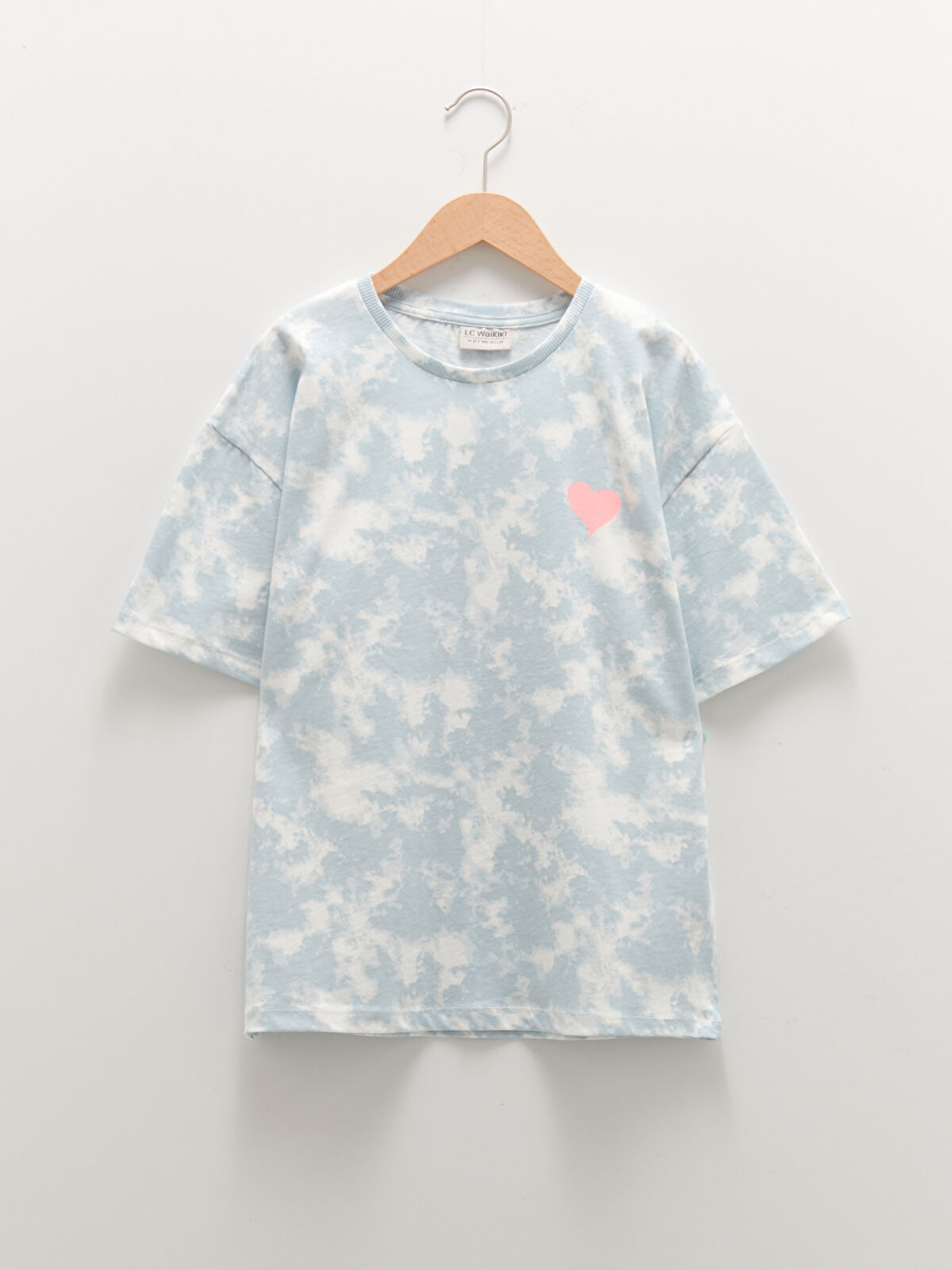 Bisiklet Yaka Batik Desenli Kısa Kollu Pamuklu Kız Çocuk Tişört