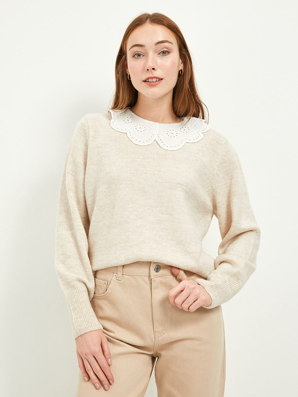 LCW VISION Bebe Yaka Düz Uzun Kollu Kadın Triko Kazak