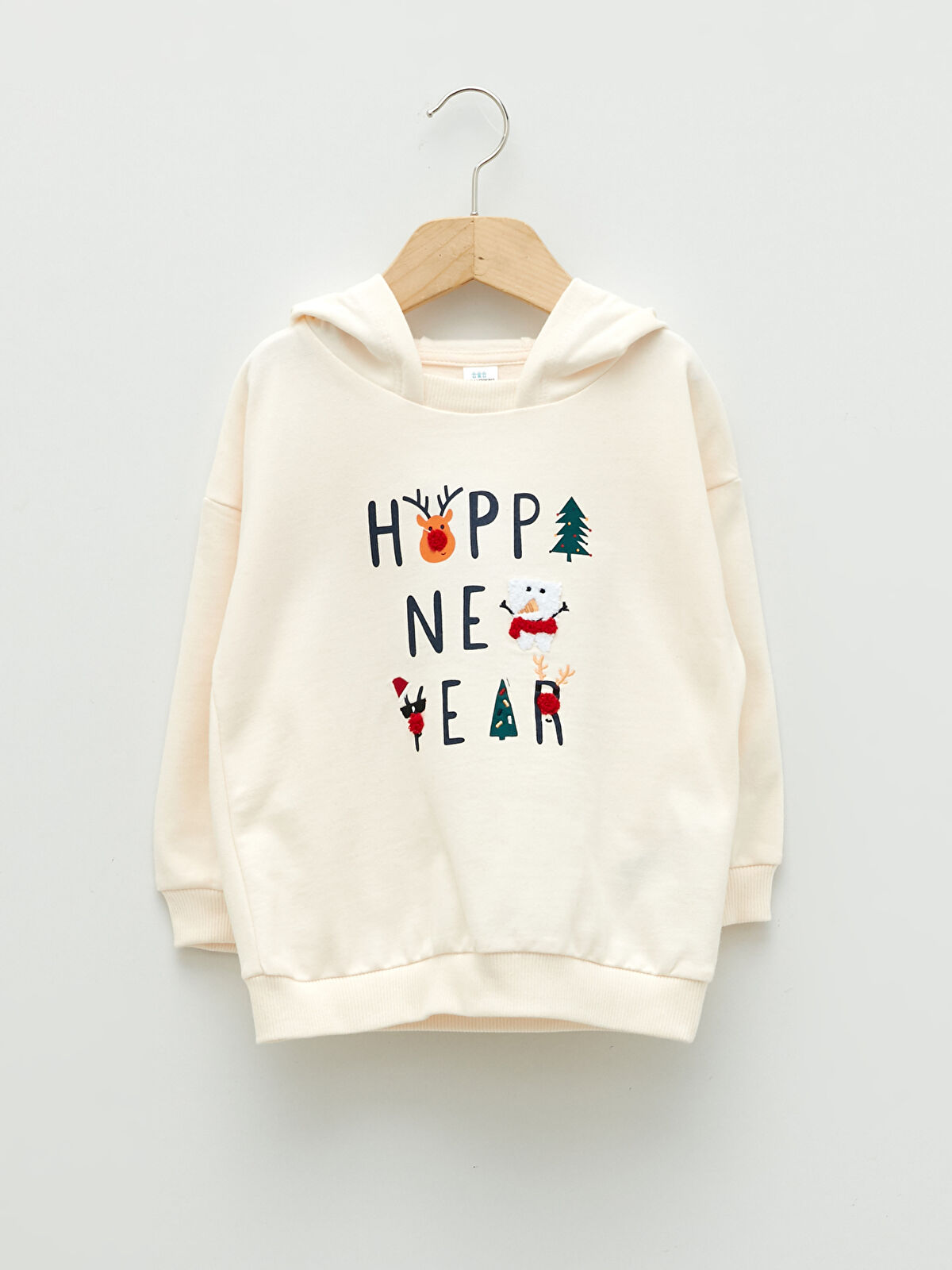 Kapüşonlu Uzun Kollu Yılbaşı Temalı Erkek Bebek Sweatshirt