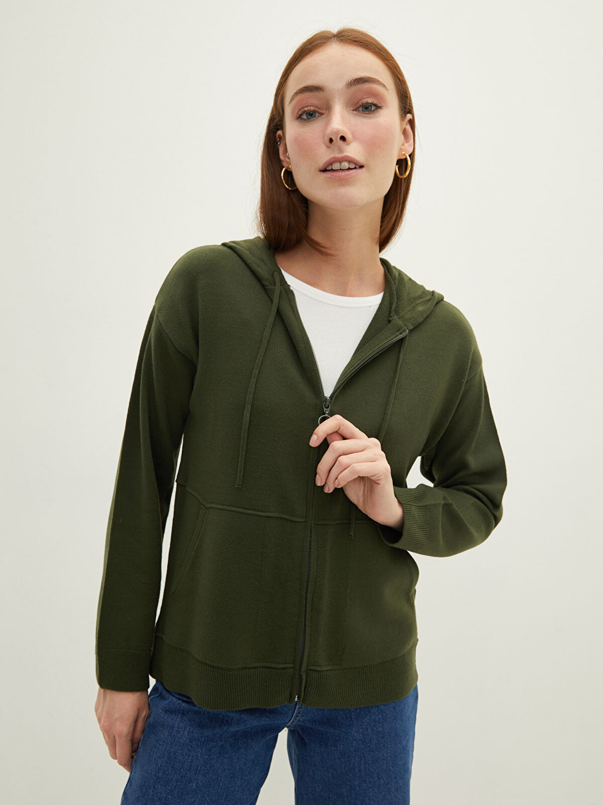 LCW CLASSIC Kapüşon Yaka Düz Uzun Kollu Cep Detaylı Kadın Hırka