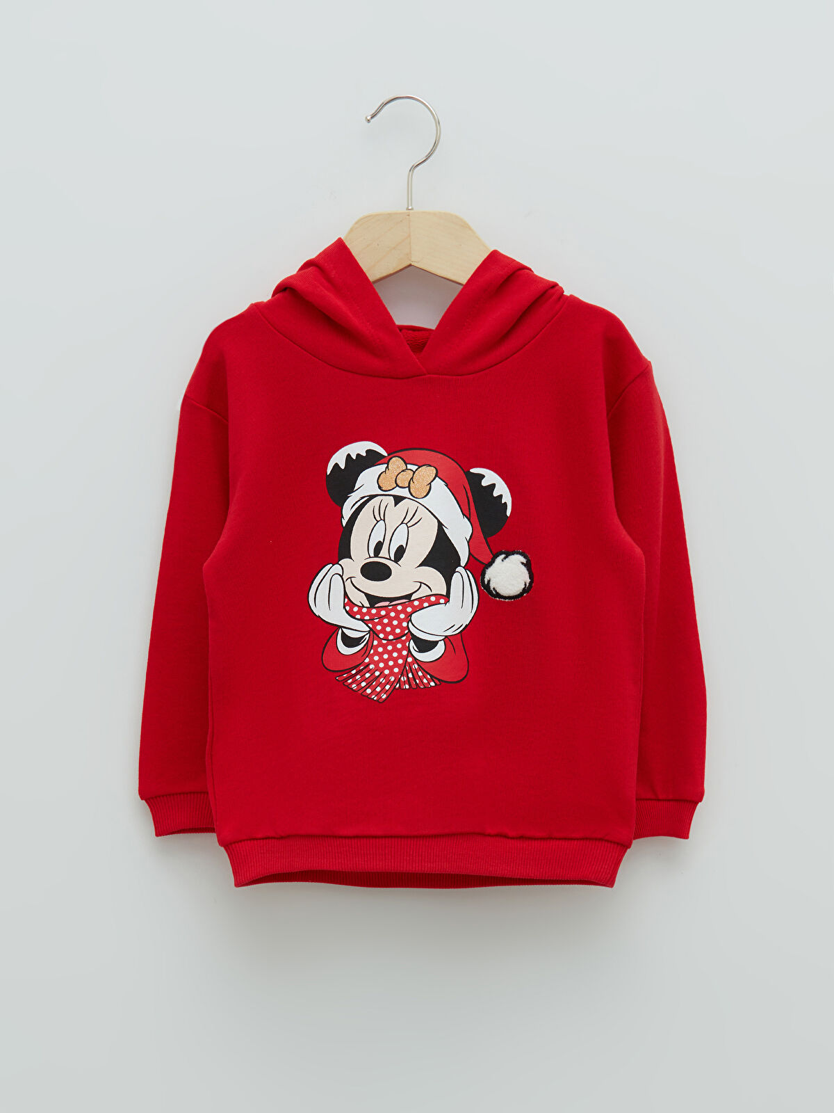 Kapüşonlu Uzun Kollu Minnie Mouse Baskılı Kız Bebek Sweatshirt