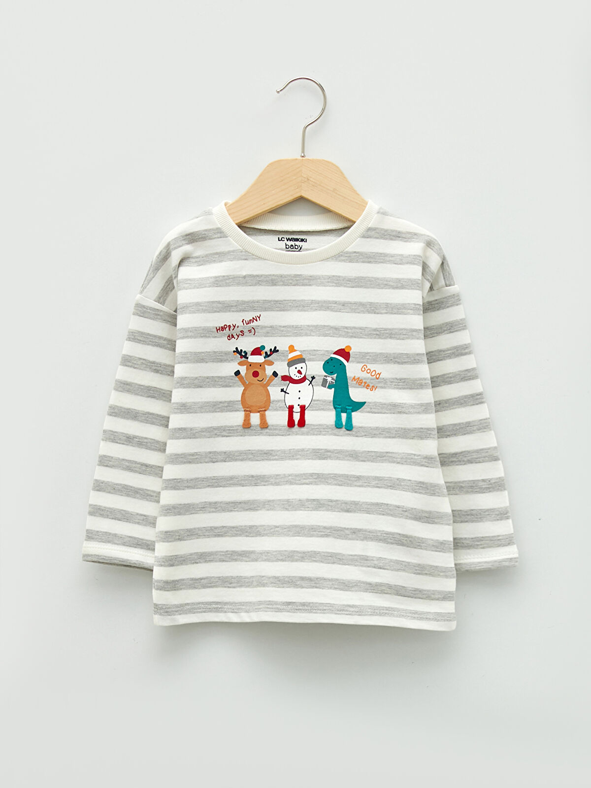 Bisiklet Yaka Yılbaşı Temalı Uzun Kollu Erkek Bebek Tişört