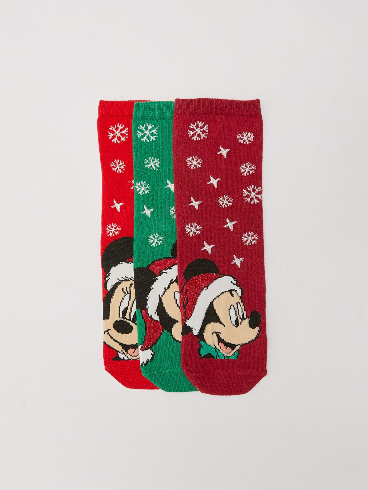 Minnie Mouse Desenli Yılbaşı Temalı Kız Çocuk Soket Çorap 3'lü