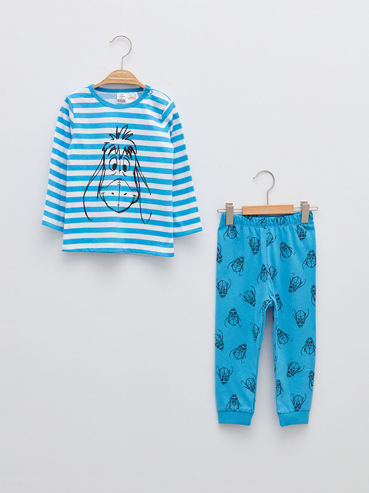 Bisiklet Yaka Uzun Kollu Winnie the Pooh Baskılı Pamuklu Erkek Bebek Pijama Takımı