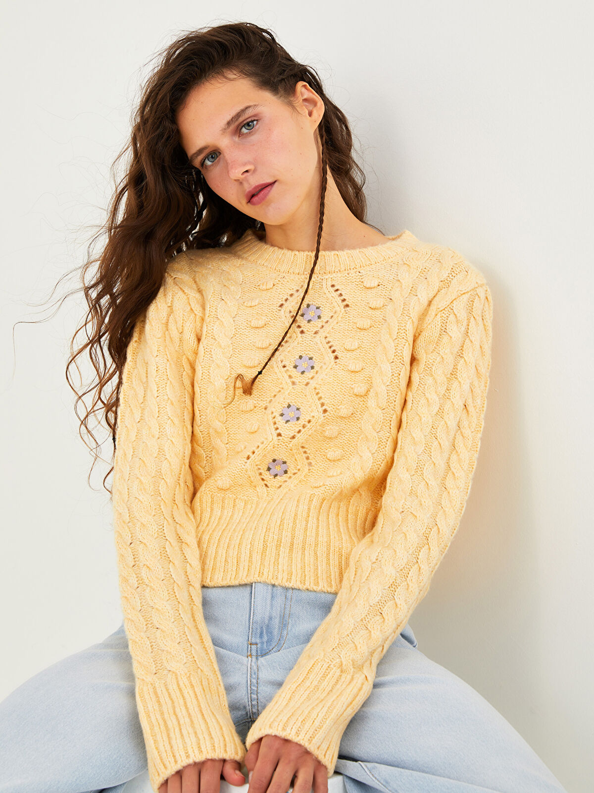 XSIDE Bisiklet Yaka Nakışlı Uzun Kollu Kadın Triko Kazak