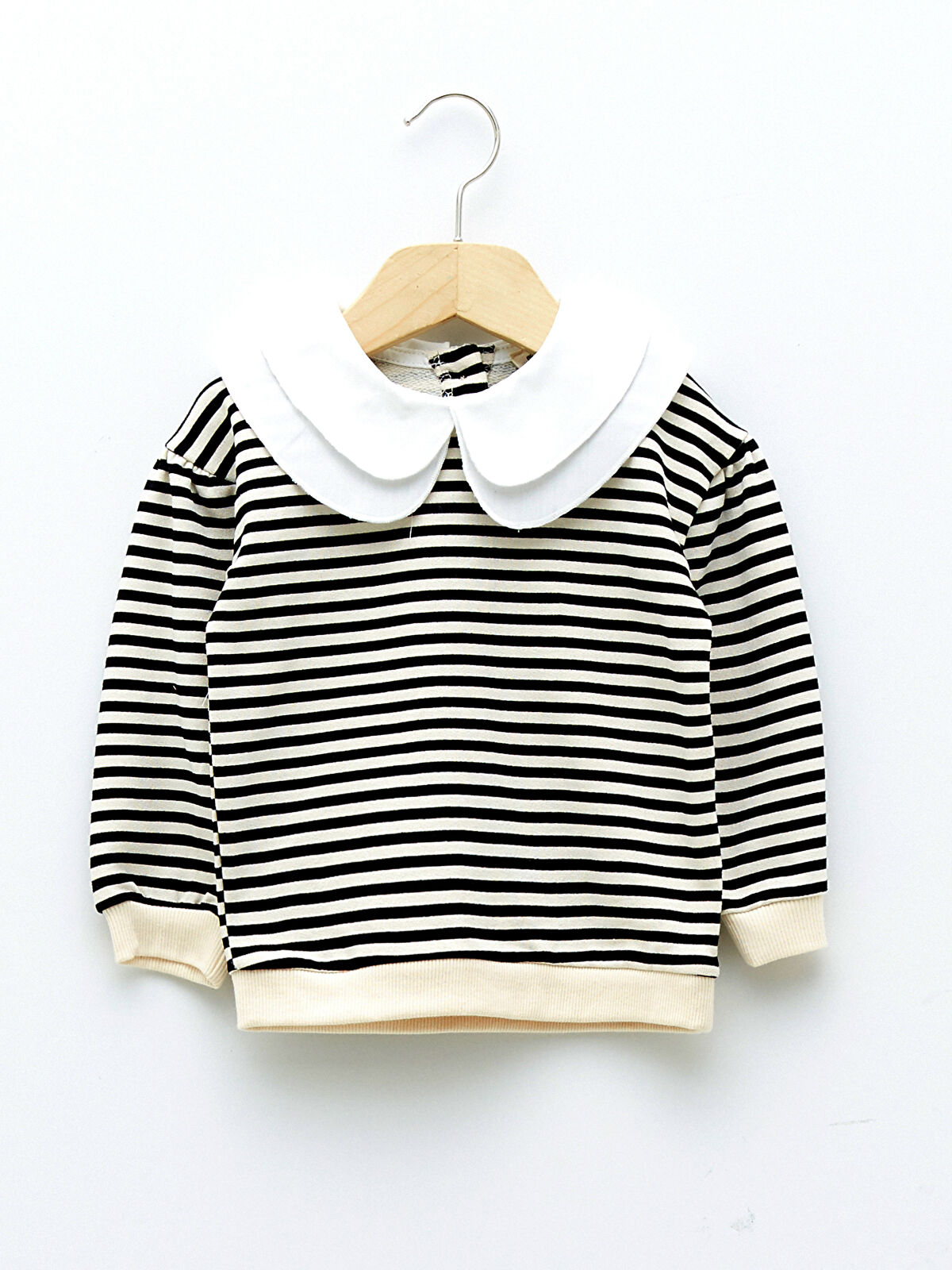 Bebe Yaka Uzun Kollu Çizgili Kız Bebek Sweatshirt