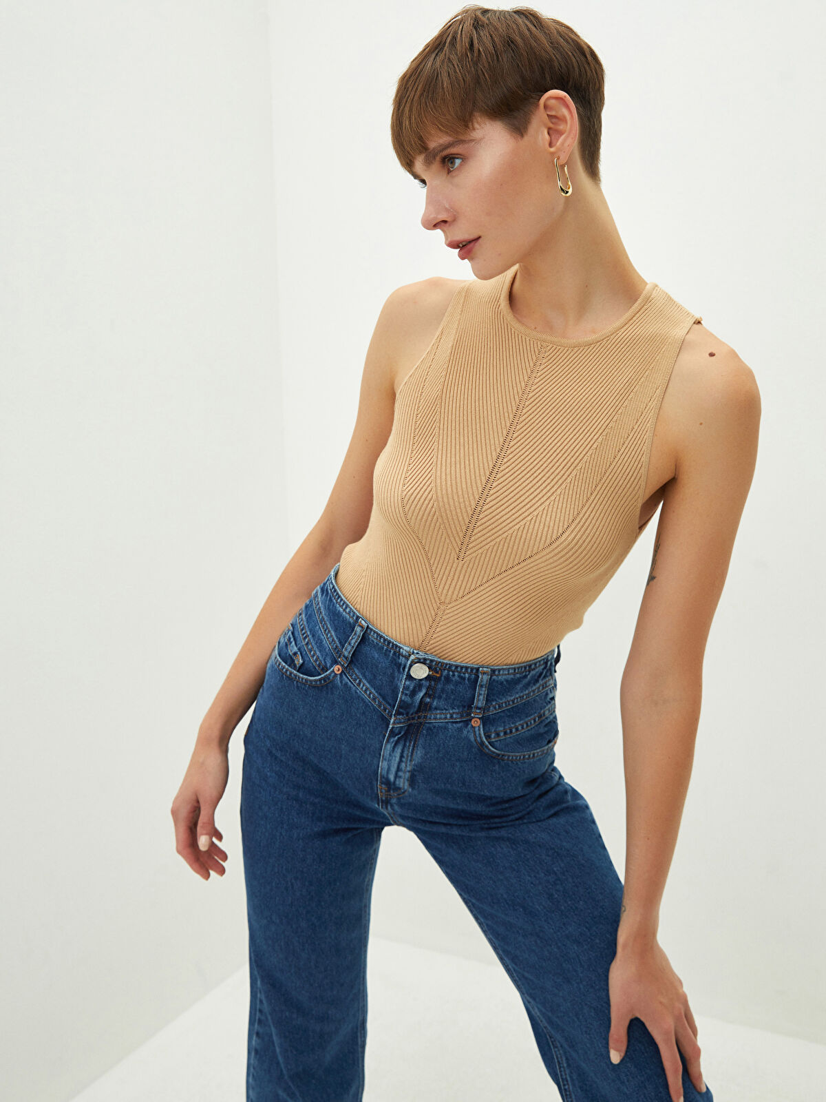 LCW VISION Bisiklet Yaka Kendinden Desenli Kadın Triko Kolsuz Kazak