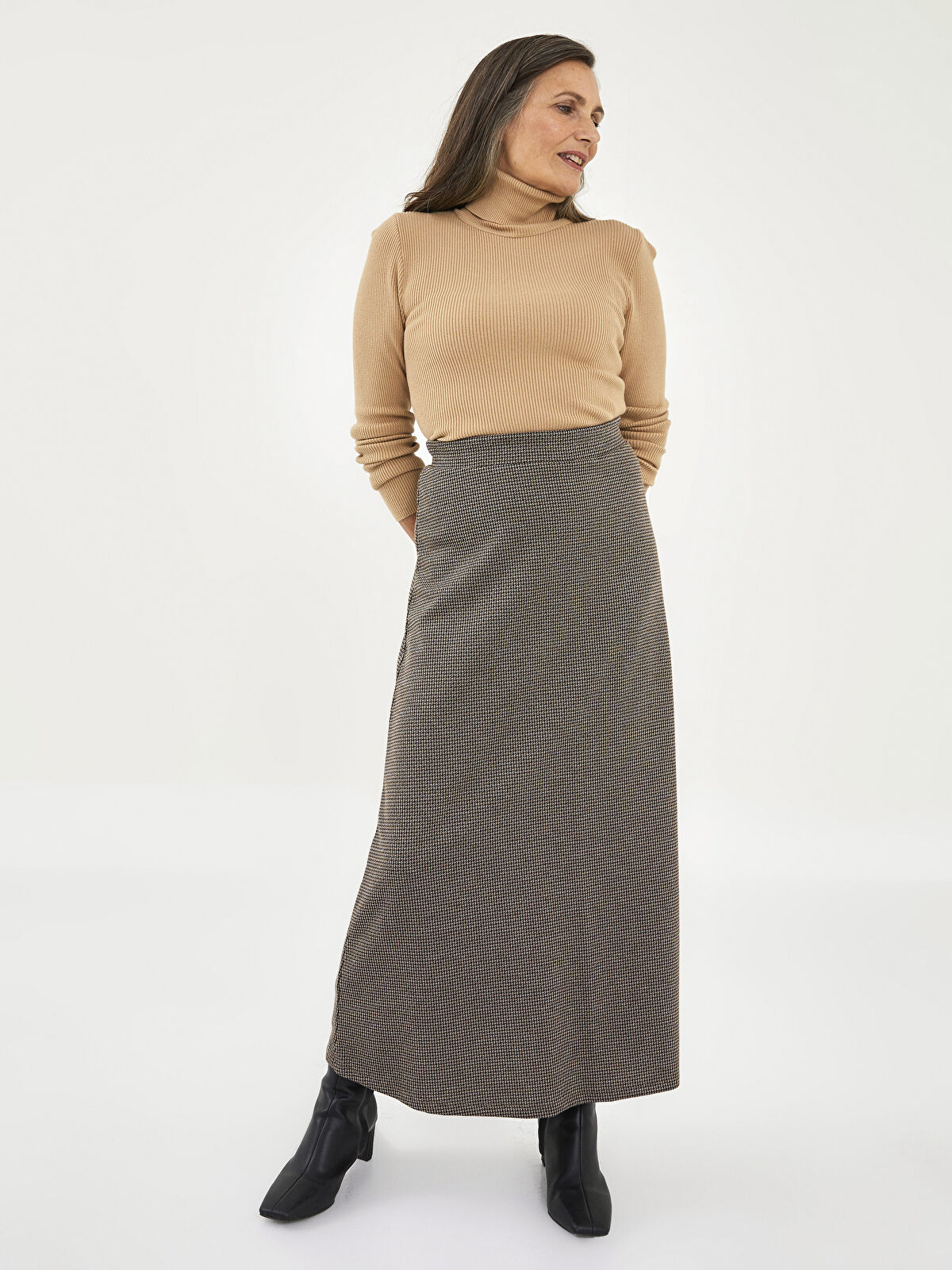 LCW GRACE Beli Lastikli Desenli A Kesim Ponte Kumaş Kadın Etek