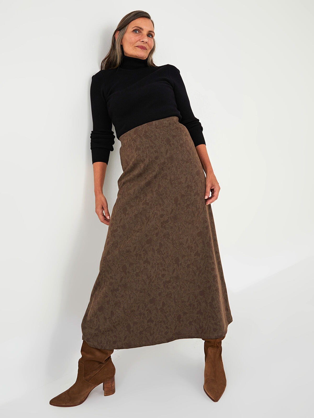 LCW GRACE Beli Lastikli Desenli A Kesim Ponte Kumaş Kadın Etek