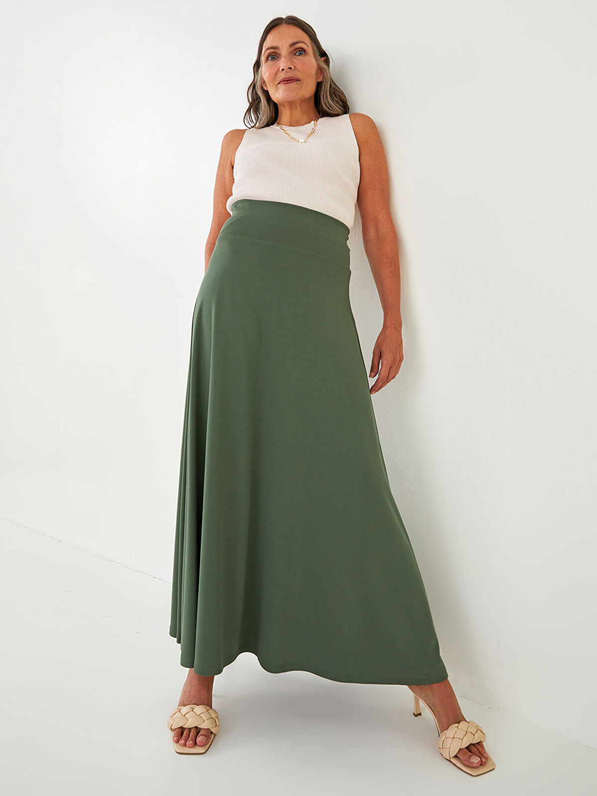 LCW GRACE Beli Lastikli Düz Rahat Kalıp Ponte Kumaş Kadın Kloş Etek