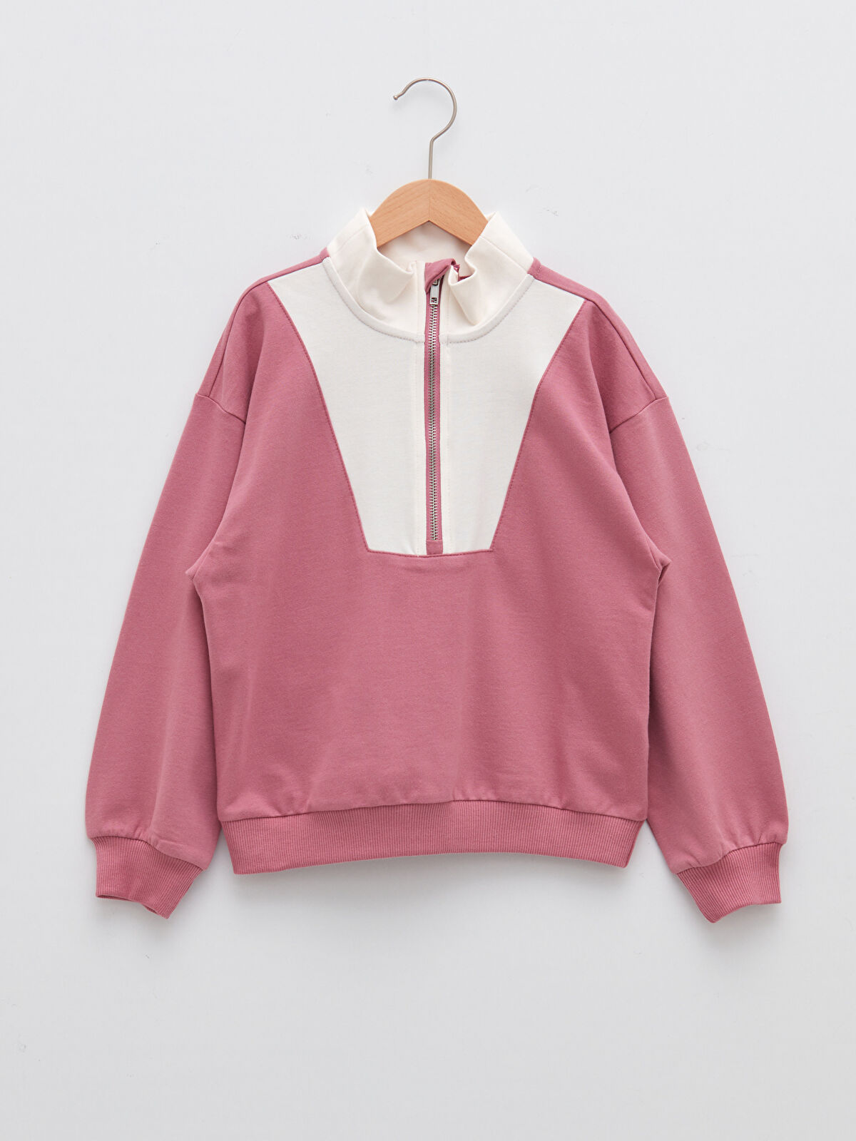 Dik Yaka Renk Bloklu Uzun Kollu Kız Çocuk Sweatshirt