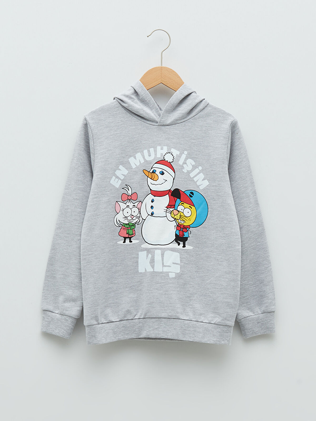 Kapüşonlu Kral Şakir Baskılı Uzun Kollu Erkek Çocuk Sweatshirt