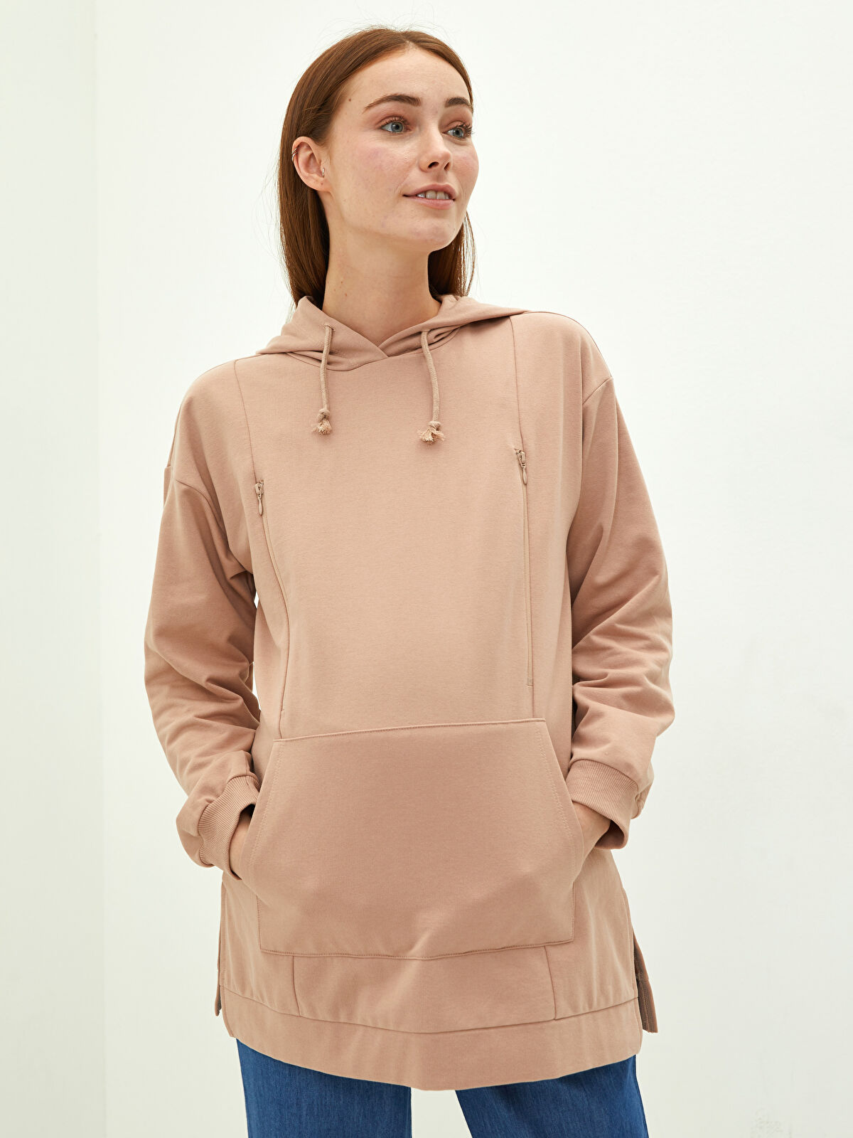 Kapüşon Yaka Düz Cep Detaylı Uzun Kollu Emzirme Özellikli Hamile Sweatshirt Kapüşon Yaka Düz Cep Detaylı Uzun Kollu Emzirme Özellikli Hamile Sweatshirt