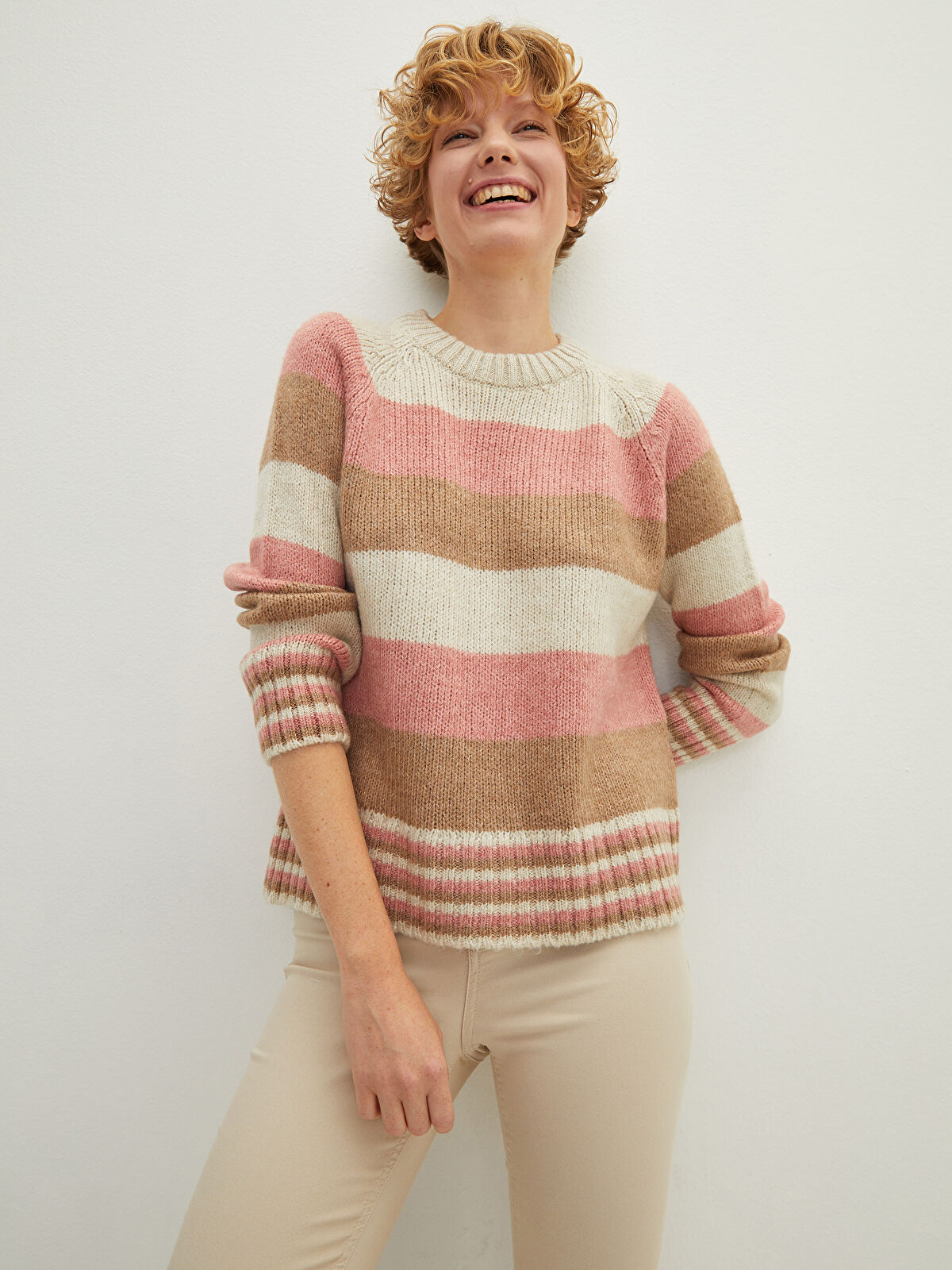 LCW CASUAL Bisiklet Yaka Renk Bloklu Uzun Kollu Kadın Triko Kazak