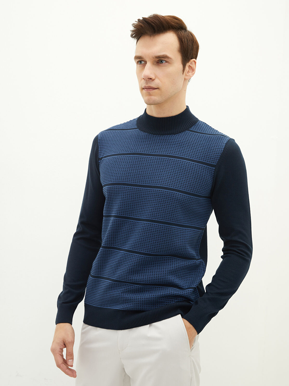 LCW CASUAL Yarım Balıkçı Yaka Uzun Kollu Çizgili Erkek Triko Kazak