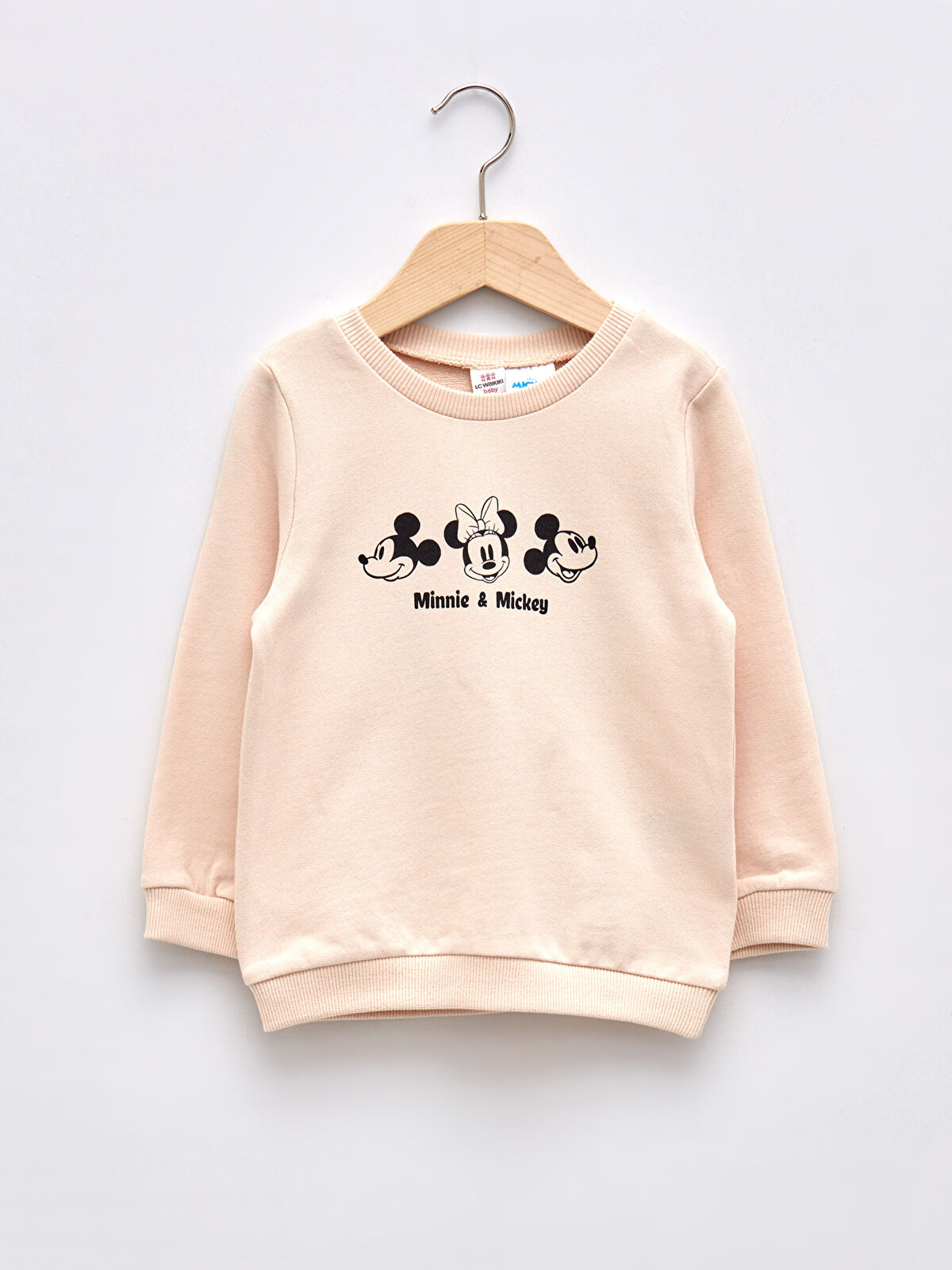 Bisiklet Yaka Uzun Kol Minnie ve Mickey Mouse Baskılı Kız Bebek Sweatshirt