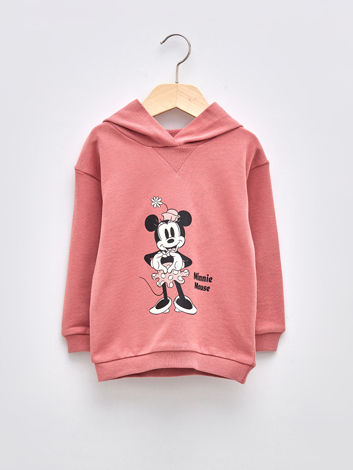 Kapüşonlu Uzun Kollu Minnie Mouse Baskılı Kız Bebek Sweatshirt