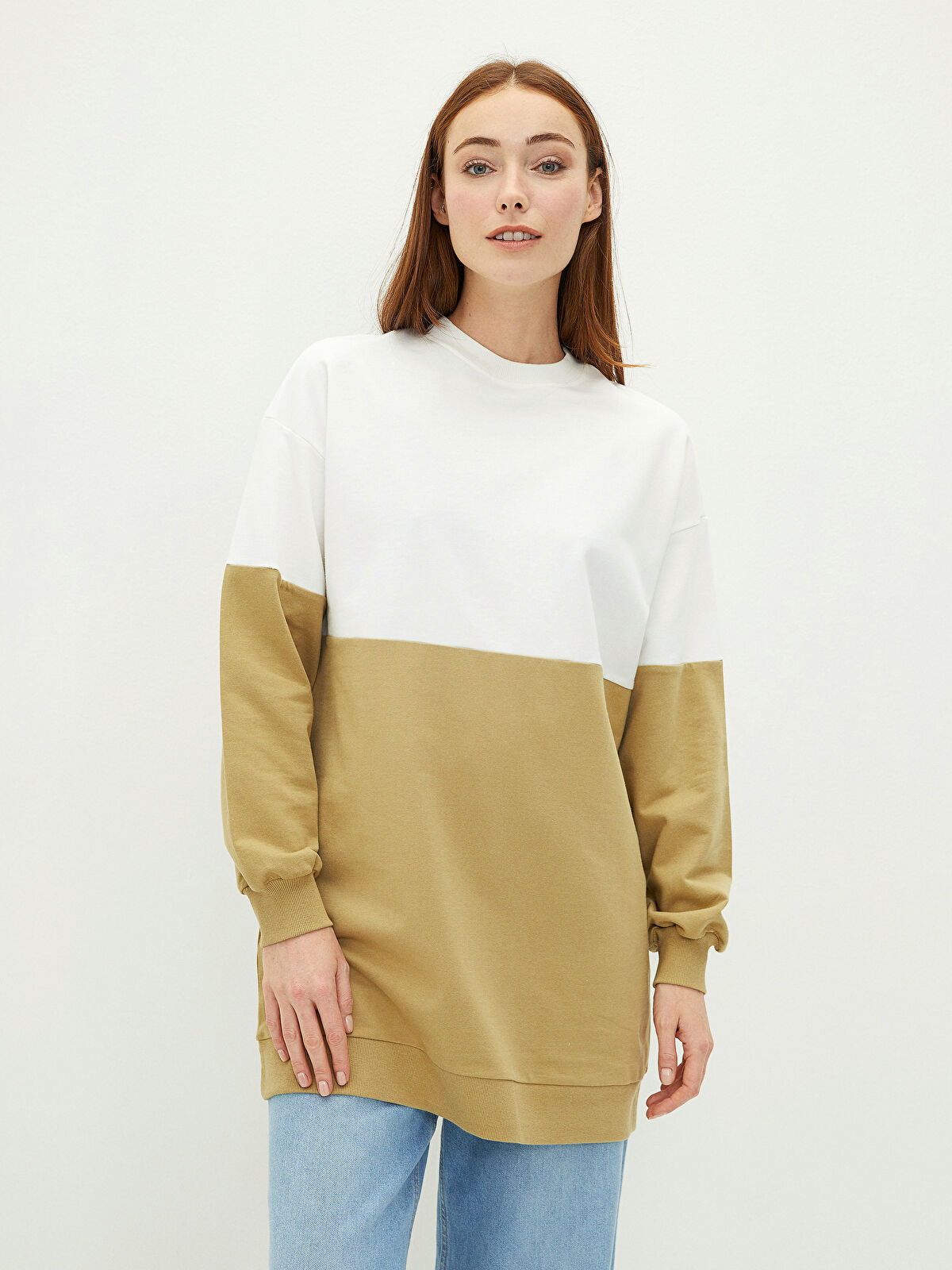 MODEST Bisiklet Yaka Renk Bloklu Uzun Kollu Kadın Tunik