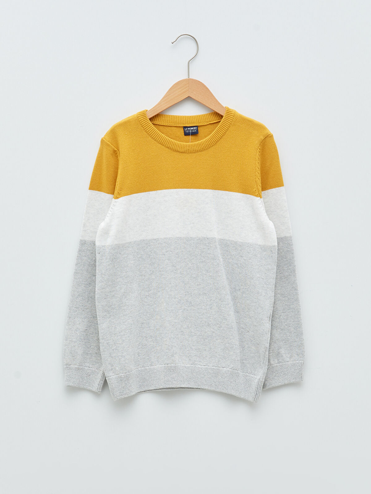 Bisiklet Yaka Renk Bloklu Uzun Kollu Erkek Çocuk İnce Triko Kazak