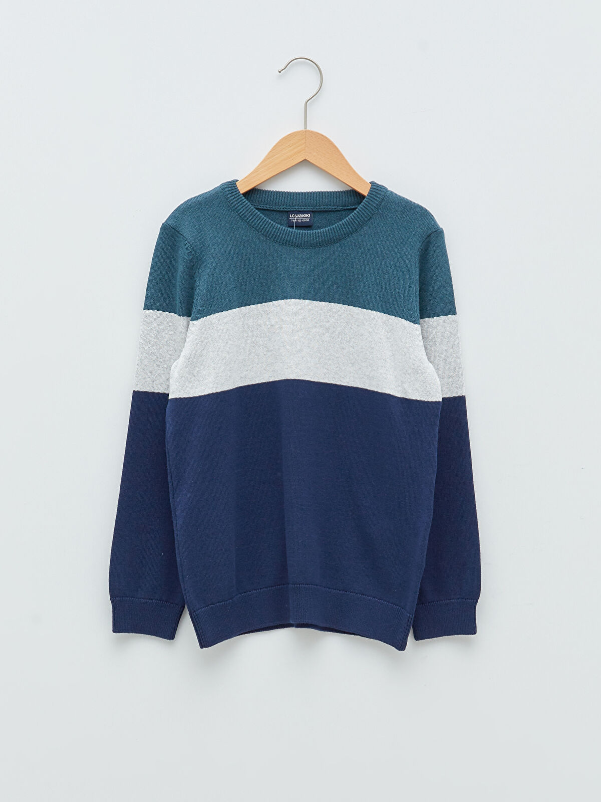 Bisiklet Yaka Renk Bloklu Uzun Kollu Erkek Çocuk İnce Triko Kazak