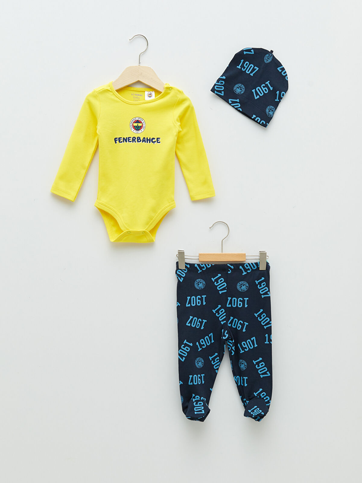 Bisiklet Yaka Uzun Kollu Fenerbahçe Baskılı Kız Bebek Taraftar Takım 3'lü