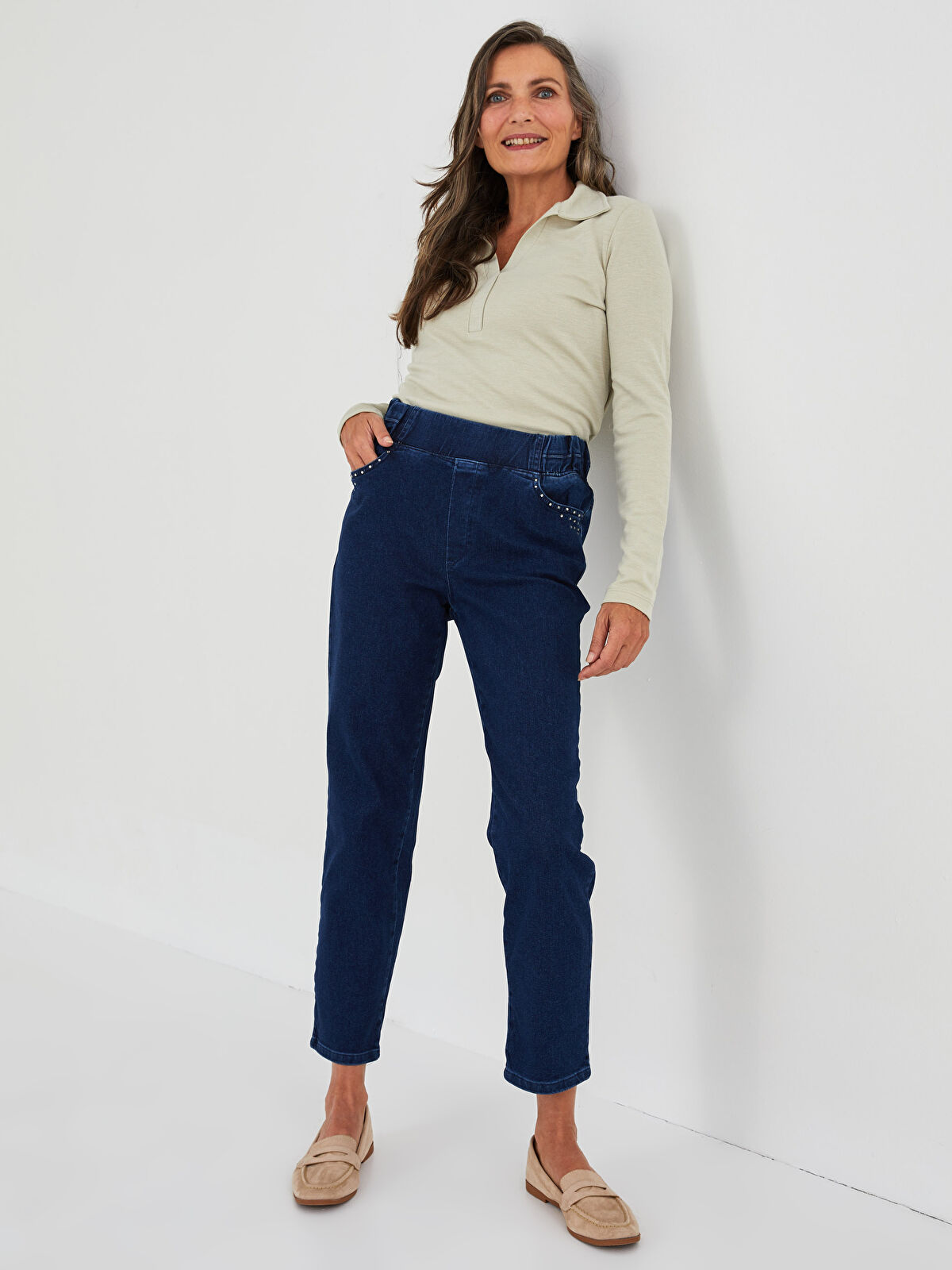 LCW GRACE Beli Lastikli Standart Fit Cep Detaylı Kadın Jean Pantolon