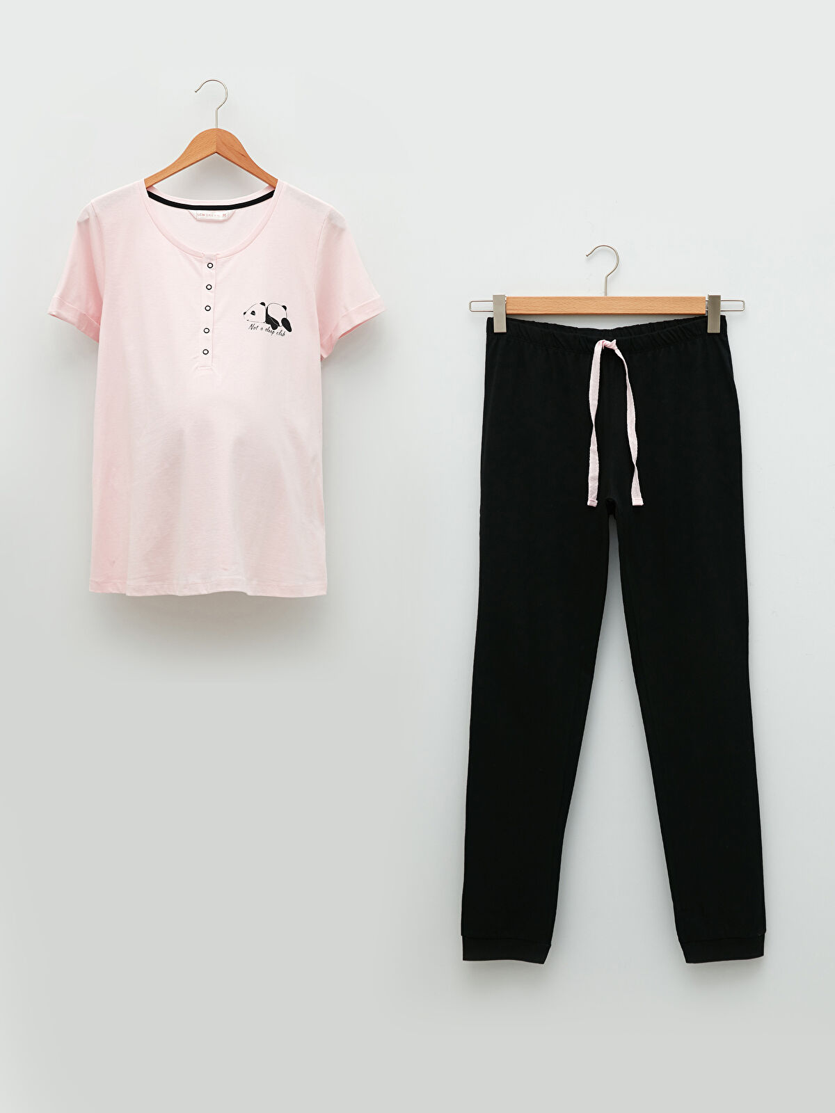 LCW DREAM Bisiklet Yaka Baskılı Kısa Kollu Pamuklu Hamile Pijama Takımı