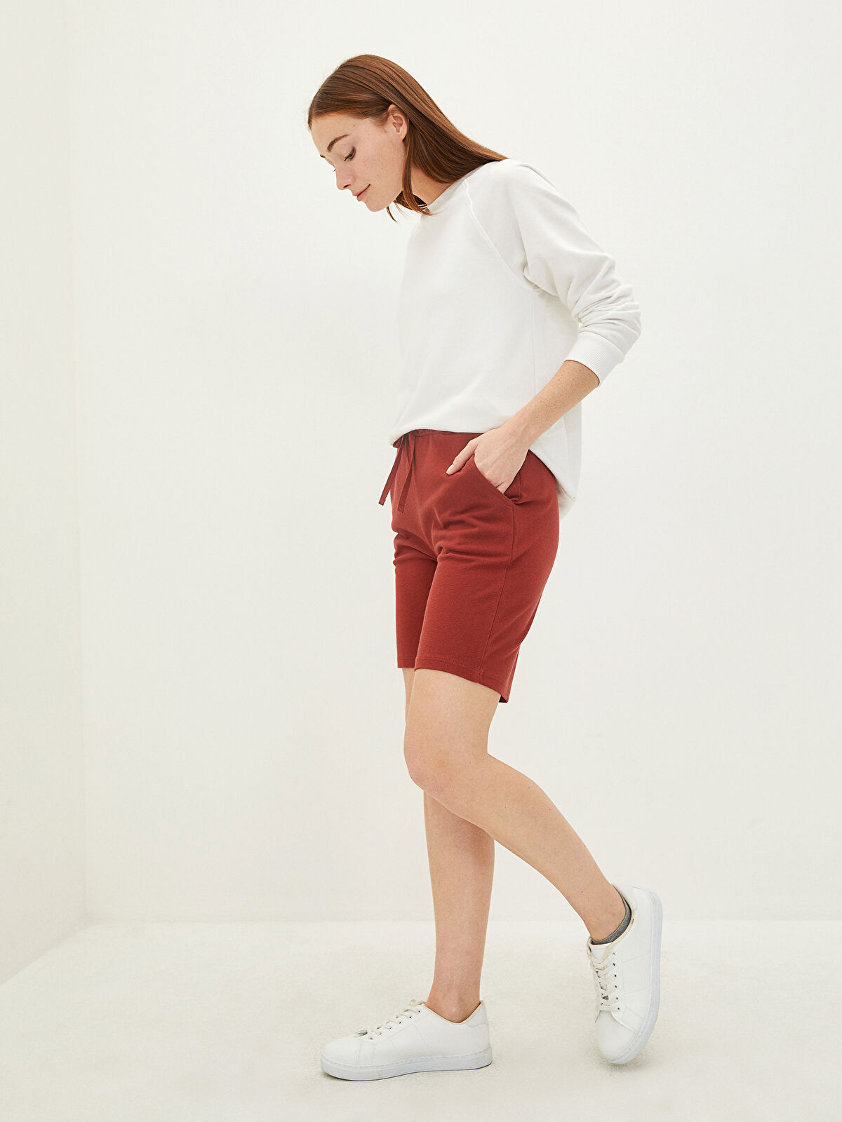 LCW BASIC Beli Lastikli Cep Detaylı Pike Kumaş Kadın Şort