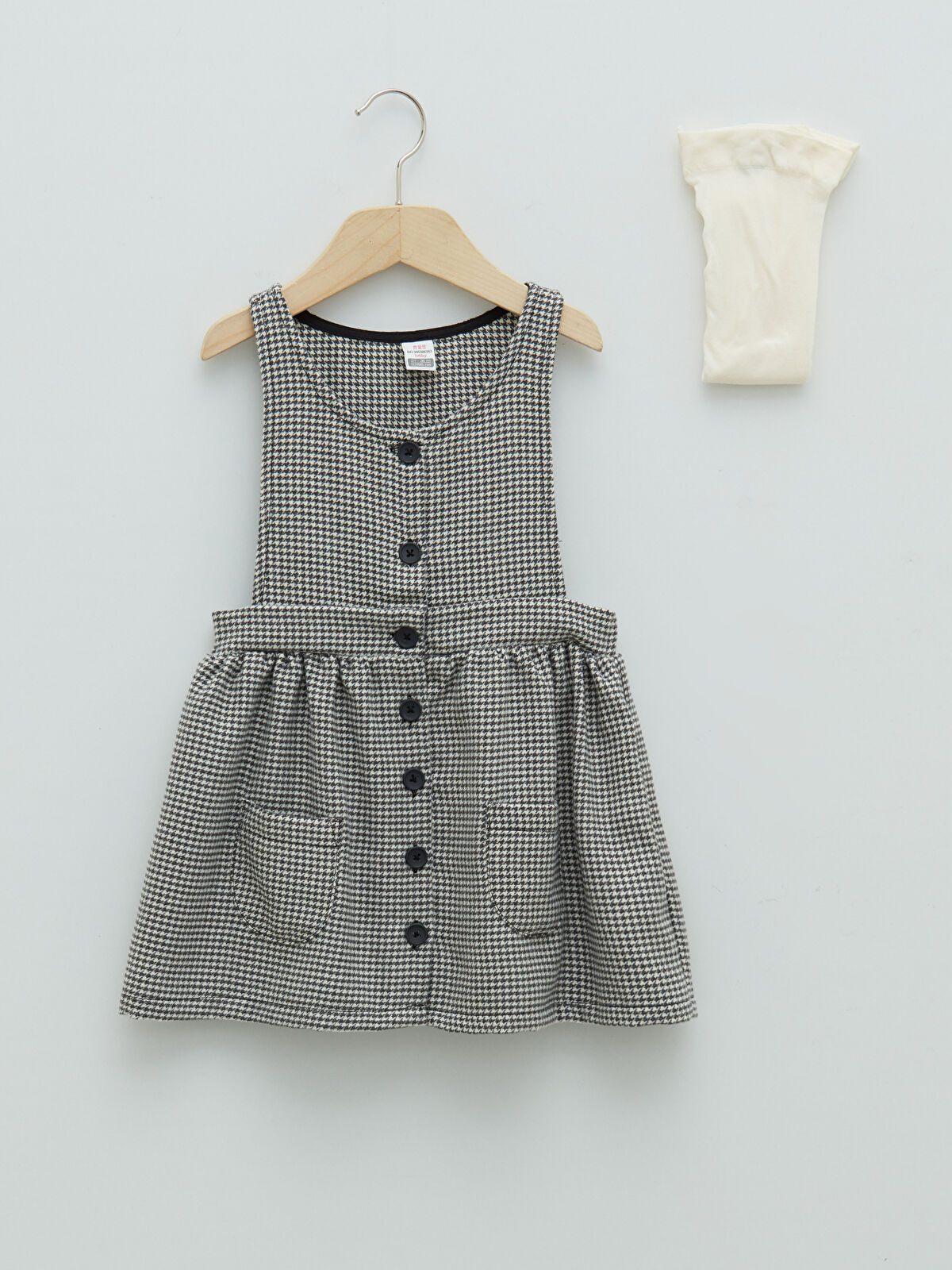 Bisiklet Yaka Kazayağı Desenli Kız Bebek Elbise ve Külotlu Çorap 2'li Takım