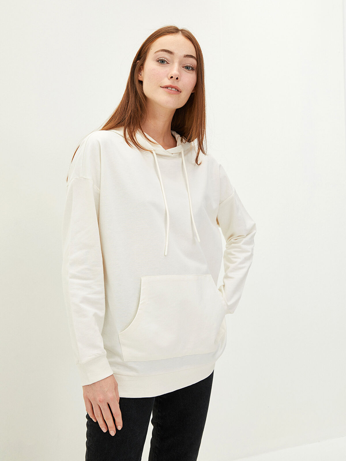 LCW GREEN Kapüşonlu Düz Uzun Kollu Kadın Sweatshirt