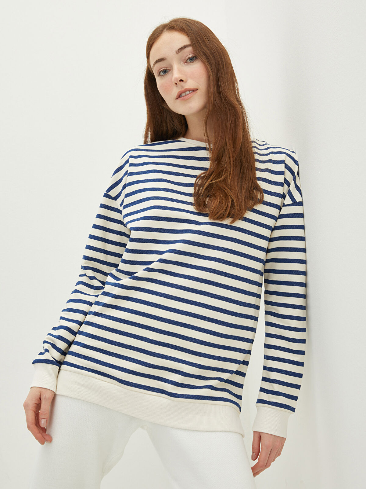 LCW GREEN Bisiklet Yaka Çizgili Uzun Kollu Kadın Sweatshirt