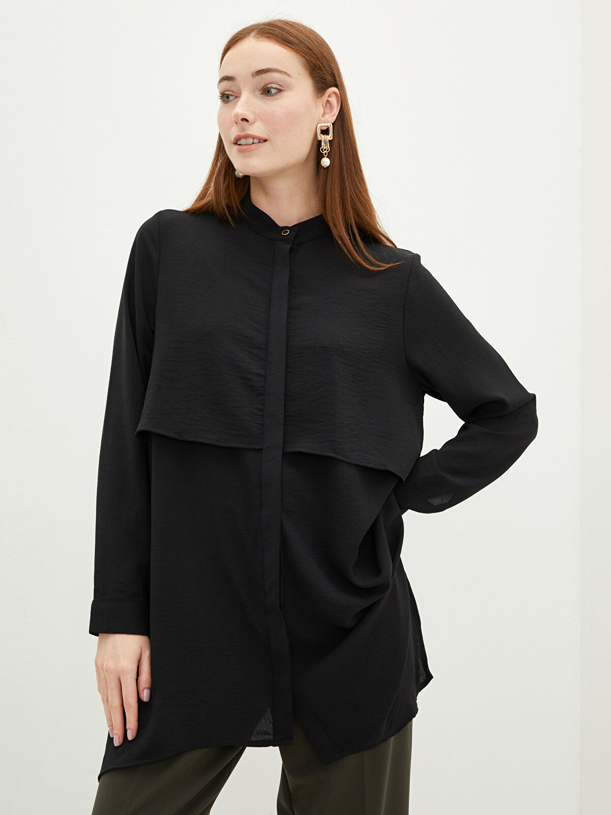 LCW CLASSIC Hakim Yaka Düz Uzun Kollu Krep Kumaş Kadın Tunik