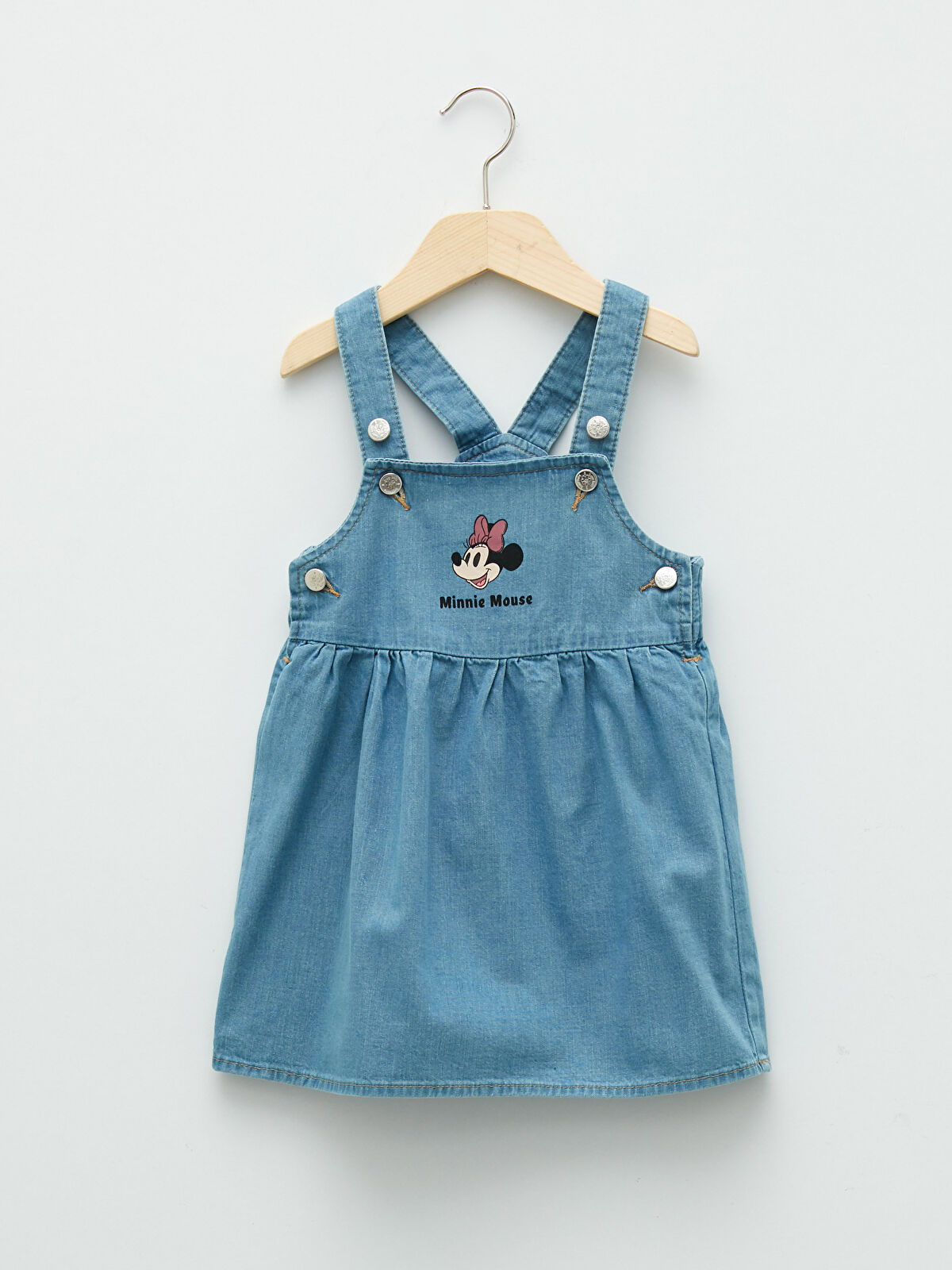 Minnie Mouse Baskılı Pamuklu Kız Bebek Jean Elbise