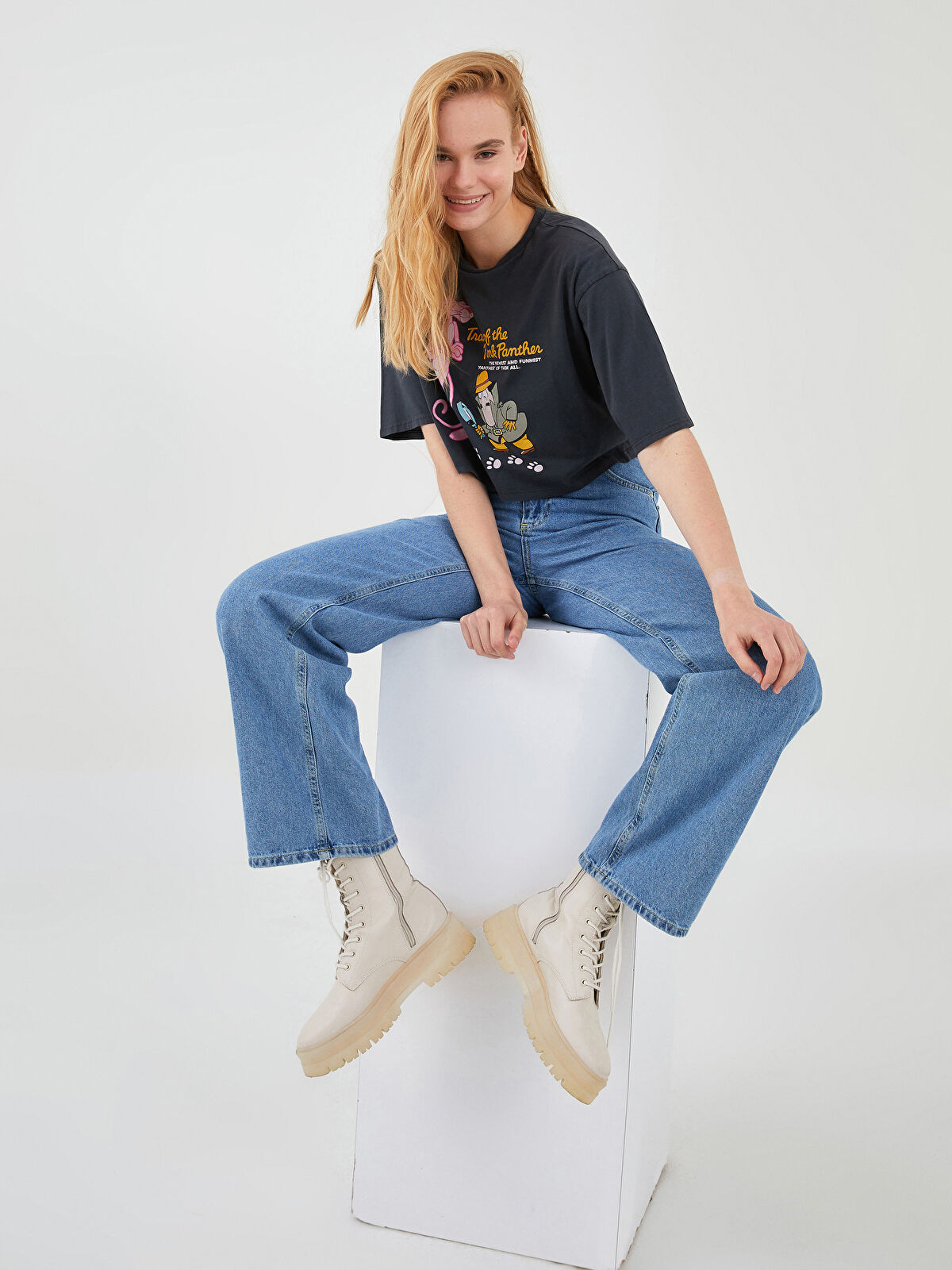 XSIDE Bisiklet Yaka Pembe Panter Baskılı Kısa Kollu Crop Pamuklu Kadın Tişört XSIDE Bisiklet Yaka Pembe Panter Baskılı Kısa Kollu Crop Pamuklu Kadın Tişört