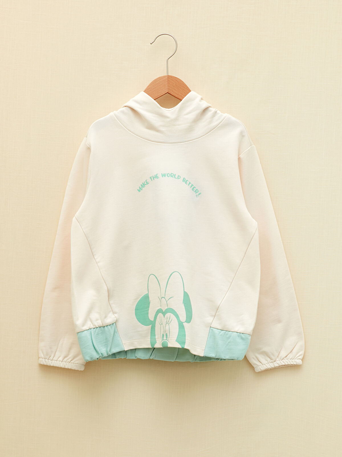 LCW GREEN Kapüşonlu Minnie Mouse Baskılı Uzun Kollu Organik Pamuklu Kız Çocuk Sweatshirt