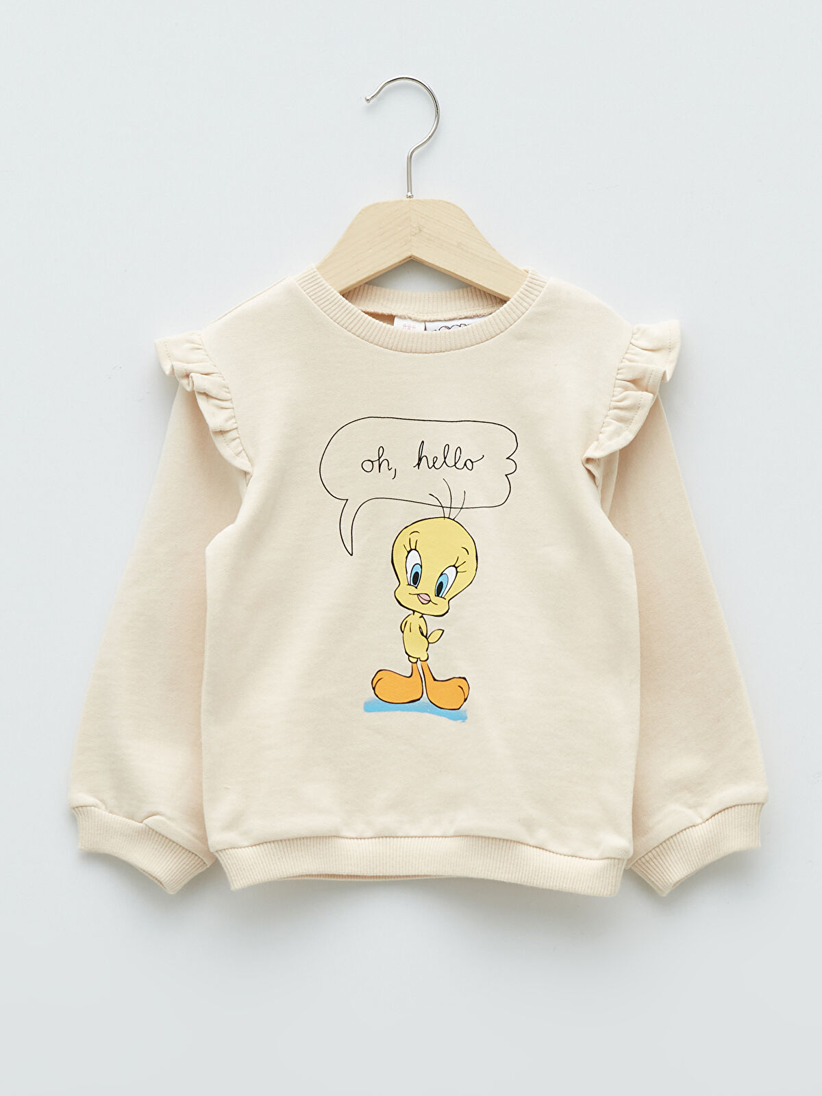 Bisiklet Yaka Uzun Kollu Tweety Baskılı Kız Bebek Sweatshirt