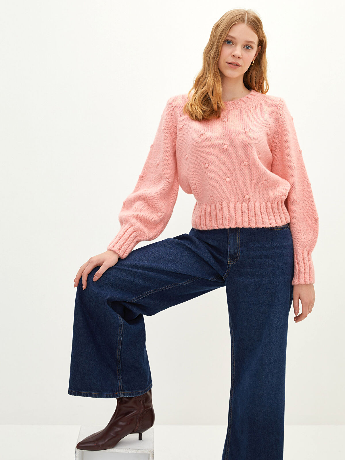 LCW CASUAL Bisiklet Yaka Ponpon Detaylı Uzun Kollu Kadın Triko Kazak