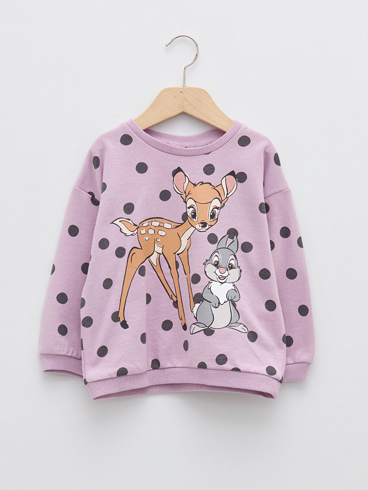 Bisiklet Yaka Uzun Kollu Bambi Baskılı Pamuklu Kız Bebek Sweatshirt