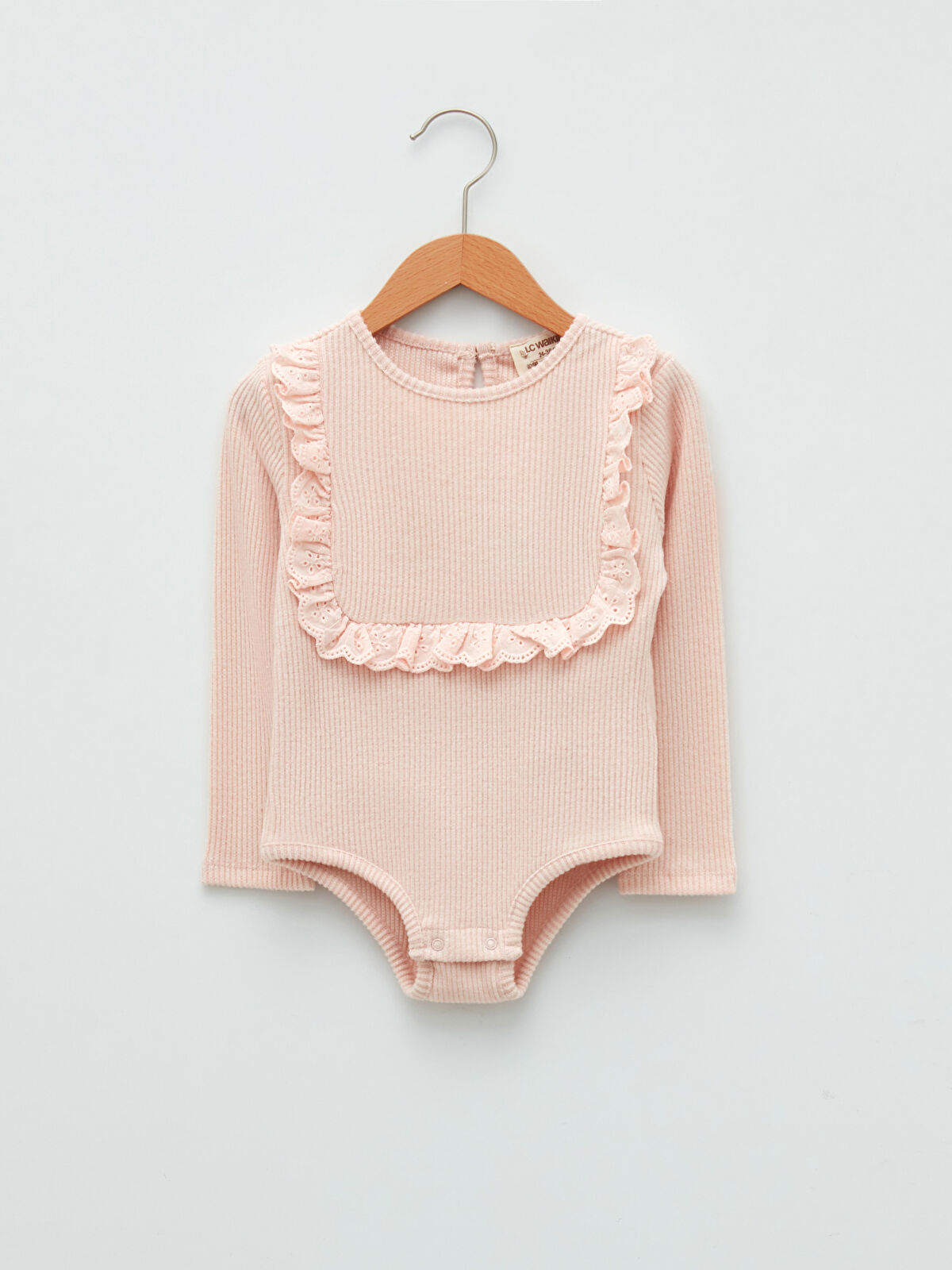 Bisiklet Yaka Uzun Kollu Fırfır Detaylı Kız Bebek Çıtçıtlı Body