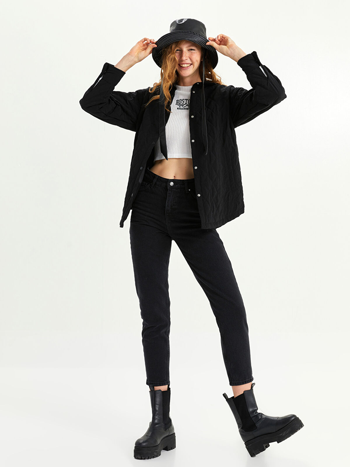 XSIDE Gömlek Yaka Kapitone Desenli Uzun Kollu Kadın Mont