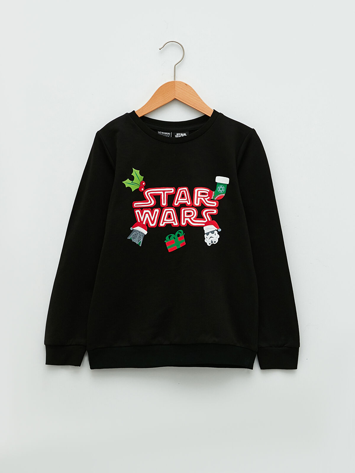 Bisiklet Yaka Star Wars Baskılı Yılbaşı Temalı Uzun Kollu Erkek Çocuk Sweatshirt